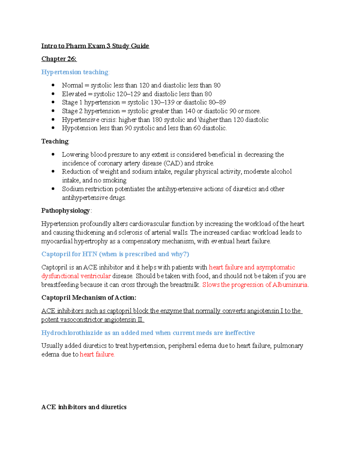 Pharm 3 - Study guide - Intro to Pharm Exam 3 Study Guide Chapter 26 ...