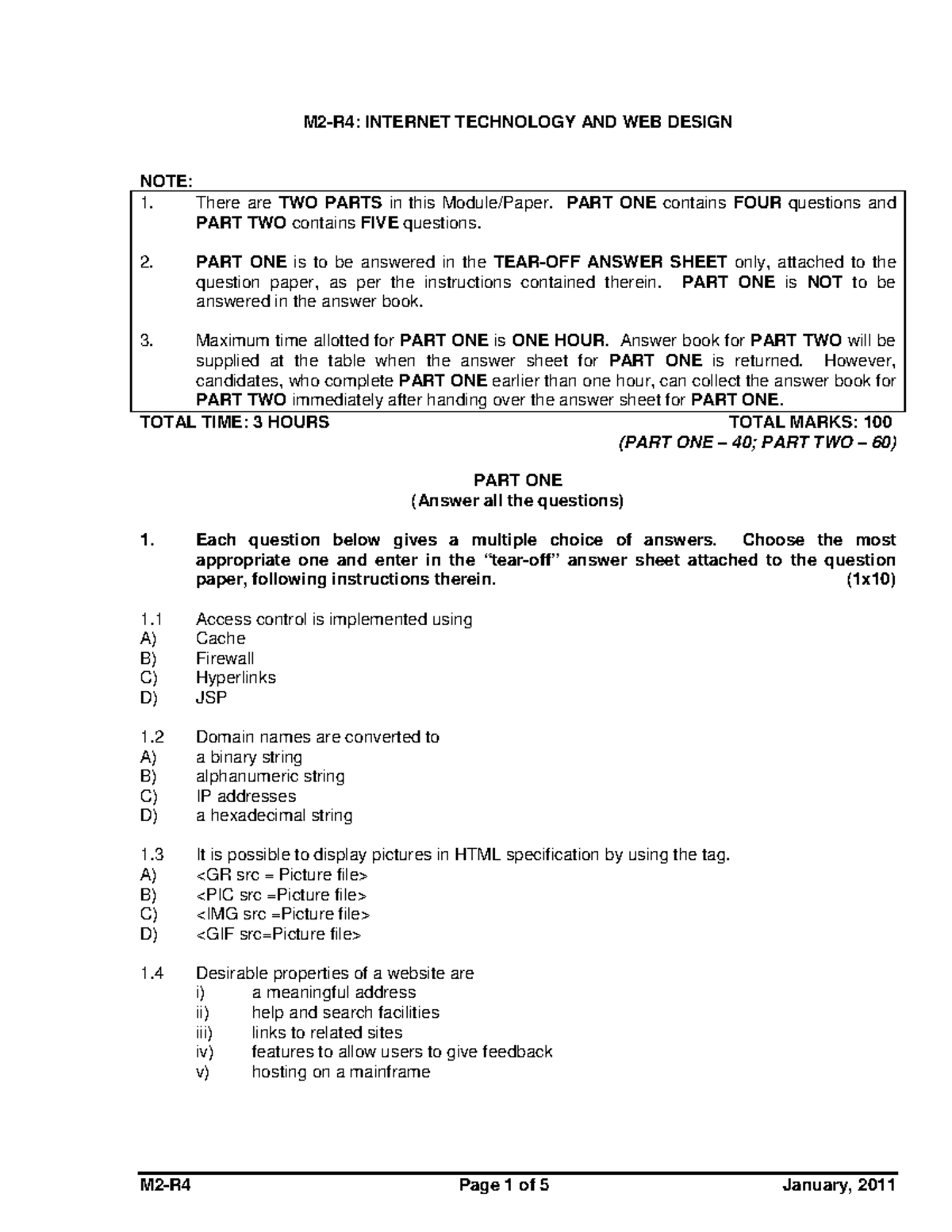 2011-Jan - Question bank - M2-R4: INTERNET TECHNOLOGY AND WEB DESIGN ...