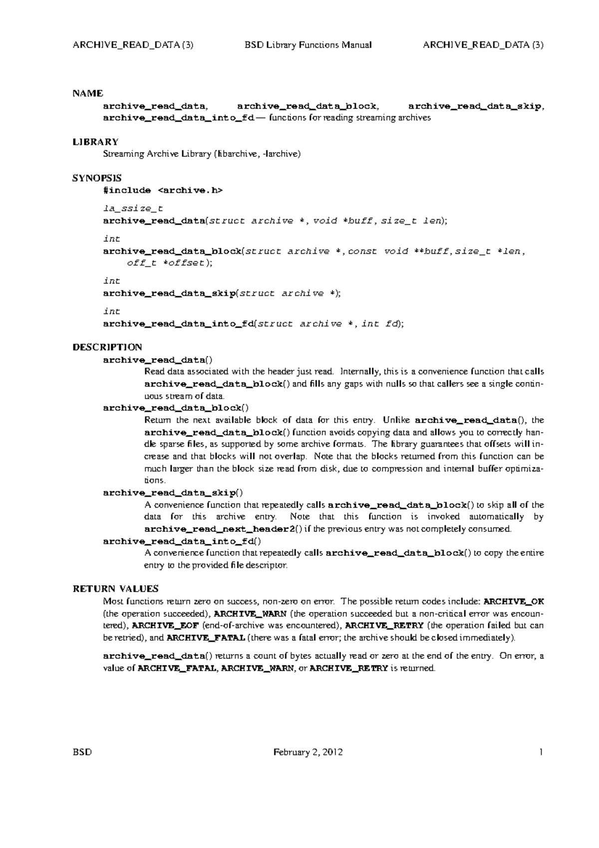 Archive Read Data Tuto Archivereaddata 3 Bsd Library Functions Manual Archivereaddata 5887