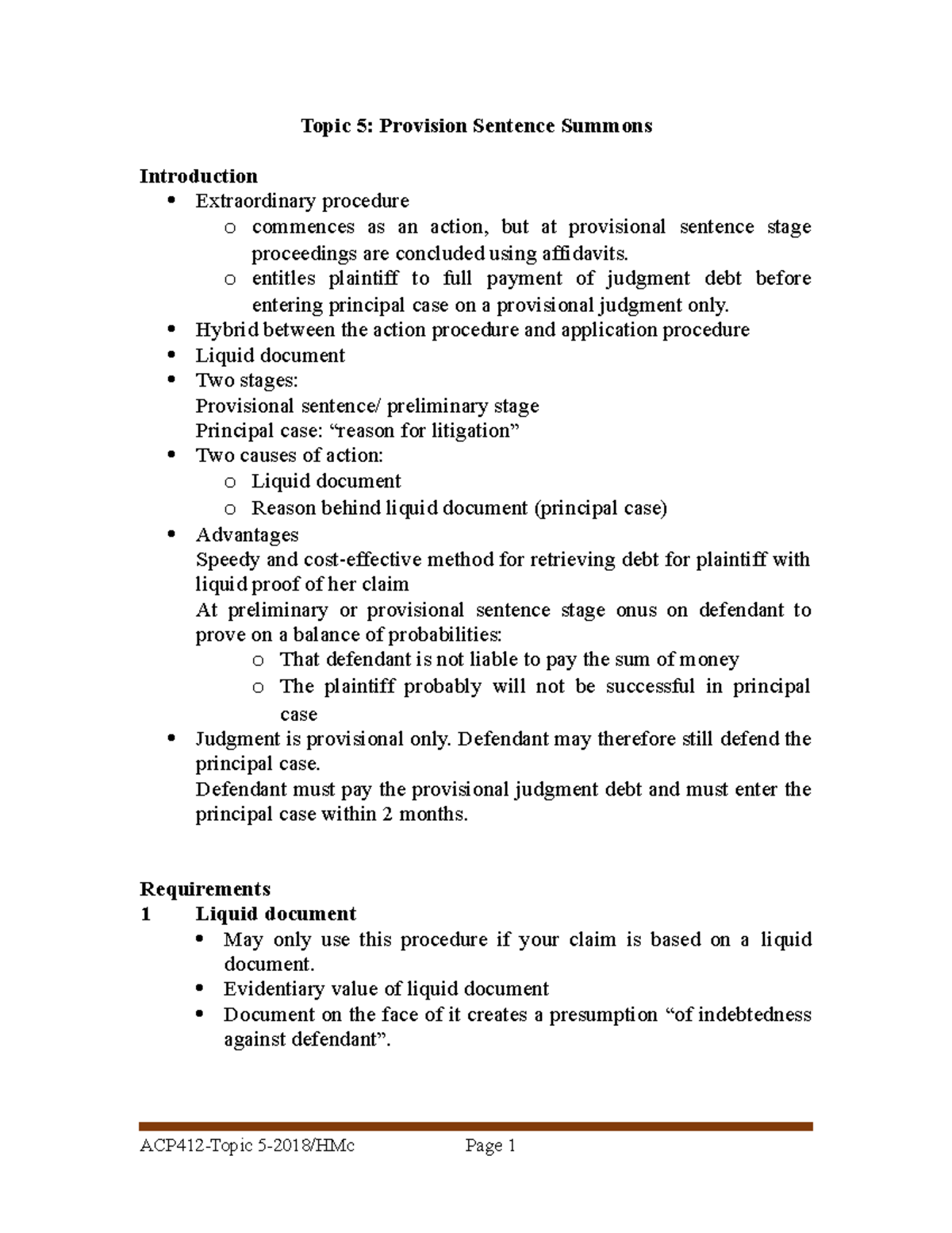 Topic 5-2018 - Topic 5: Provision Sentence Summons Introduction ...