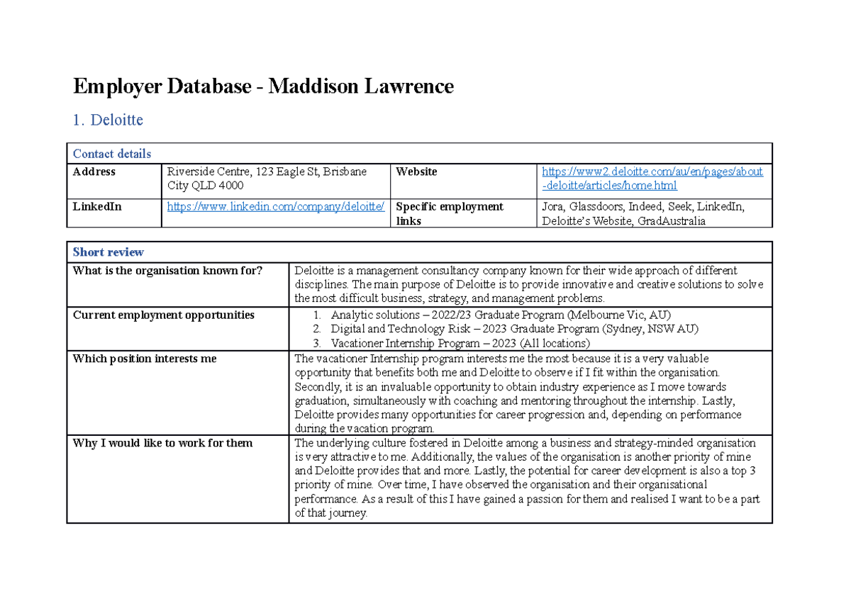 Employer database template - Employer Database - Maddison Lawrence 1 ...