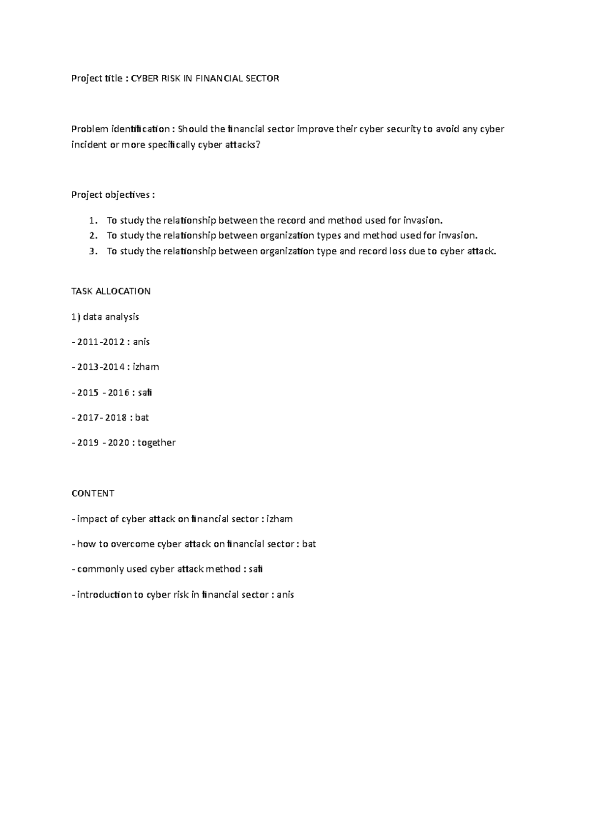 Csc project - Project title : CYBER RISK IN FINANCIAL SECTOR Problem ...