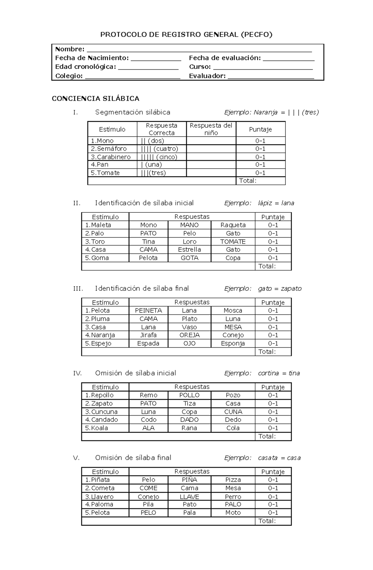 Pecfo Registro Respuestas - PROTOCOLO DE REGISTRO GENERAL (PECFO) Nombre: - Studocu