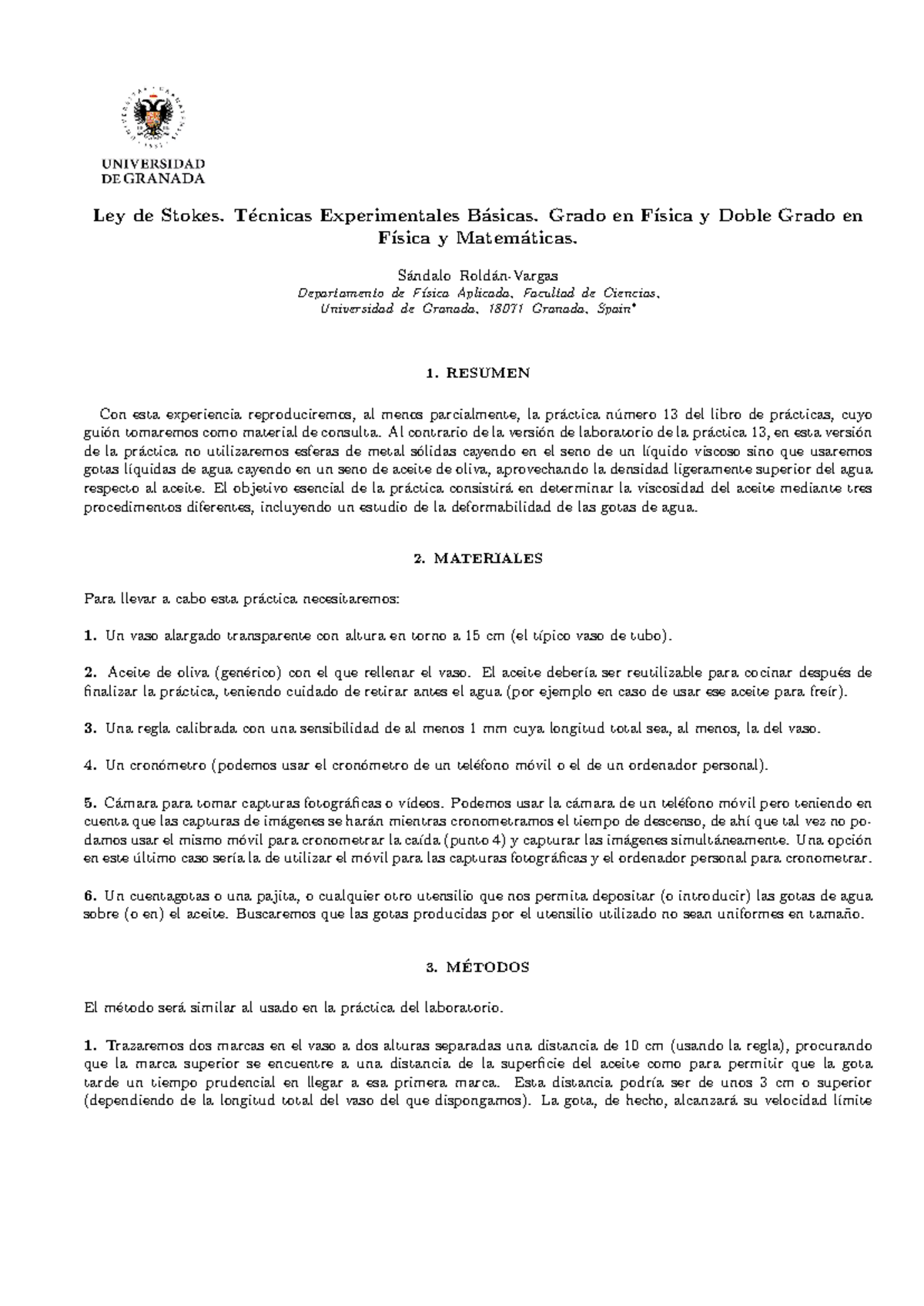 Ley de Stokes Tecnicas Experimentales Basicas - Ley de Stokes. T ...