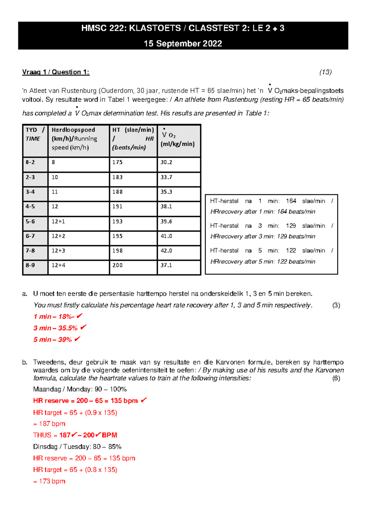 HMSC+222+test+3+MEMO - HMSC 222: KLASTOETS / CLASSTEST 2: LE 2 + 3 15 ...