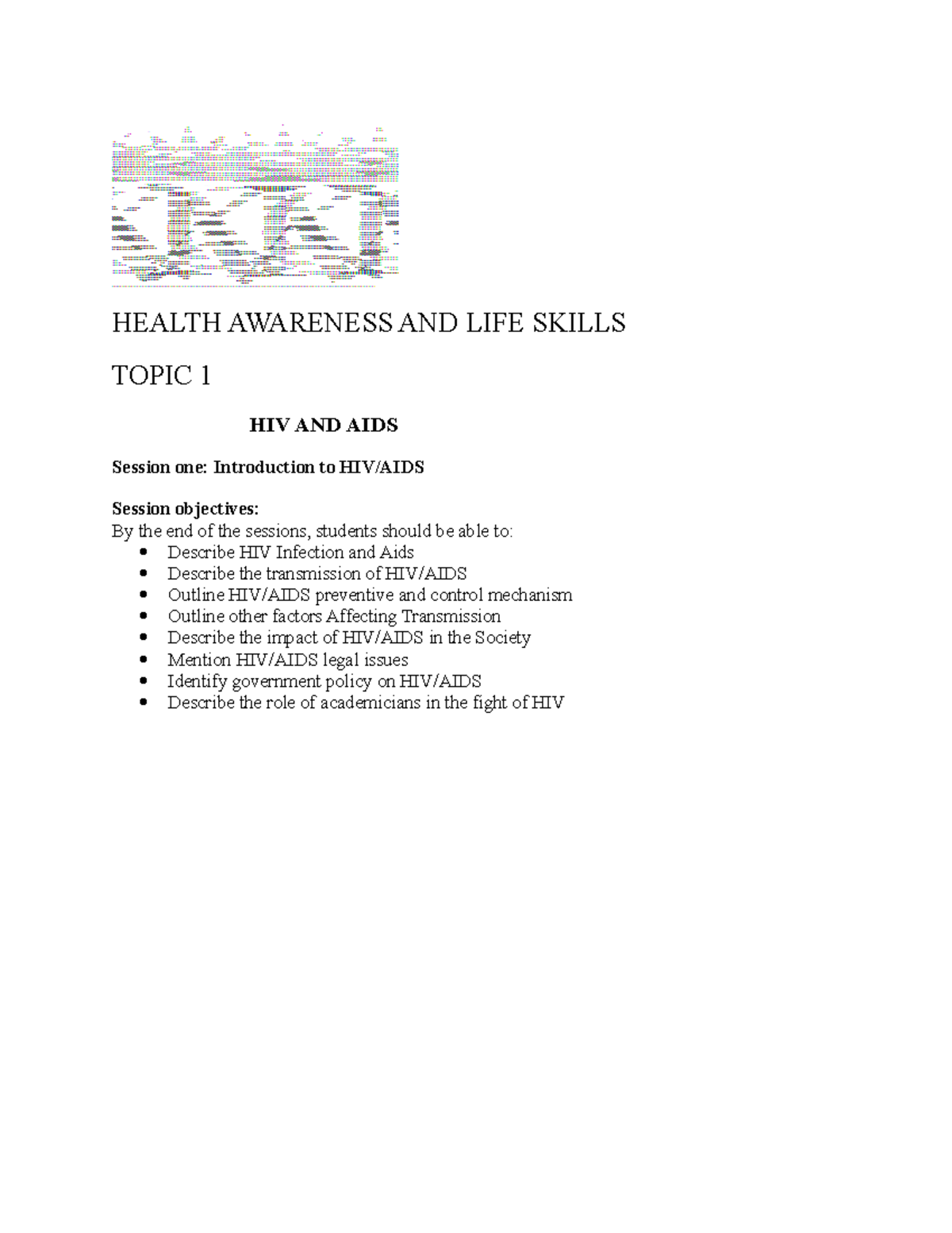 Notes health awareness notes (part one) - HEALTH AWARENESS AND LIFE ...