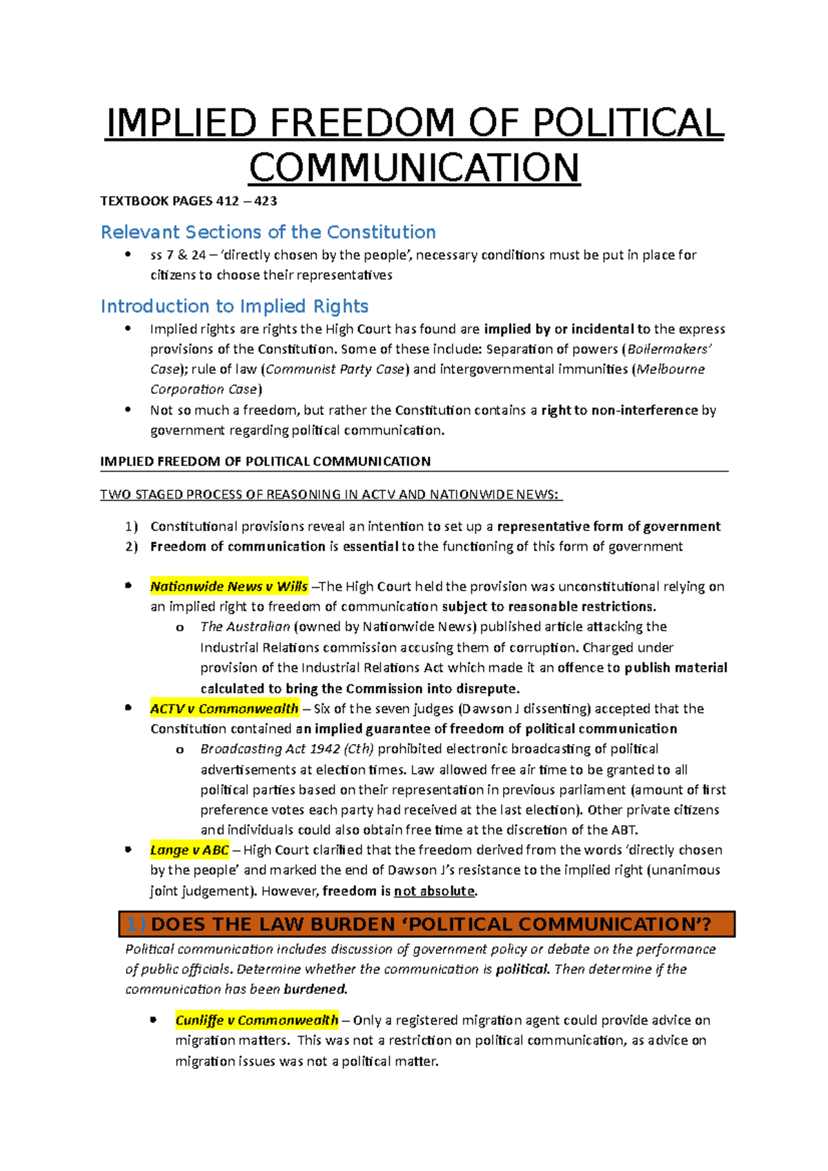 Implied Rights - Some of these include: Separation of powers ...