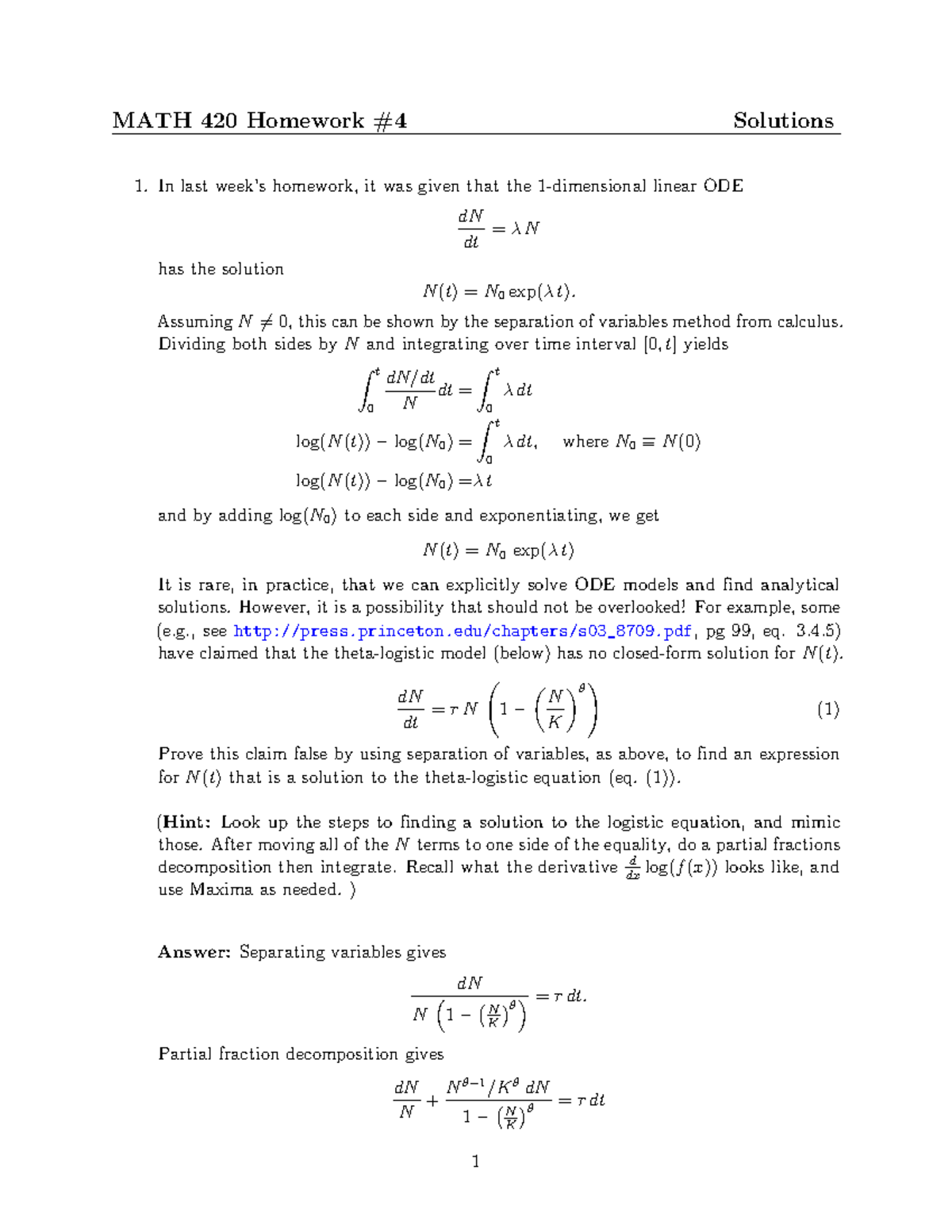 Homework 04 Solutions - In last homework, it was given that the linear ...