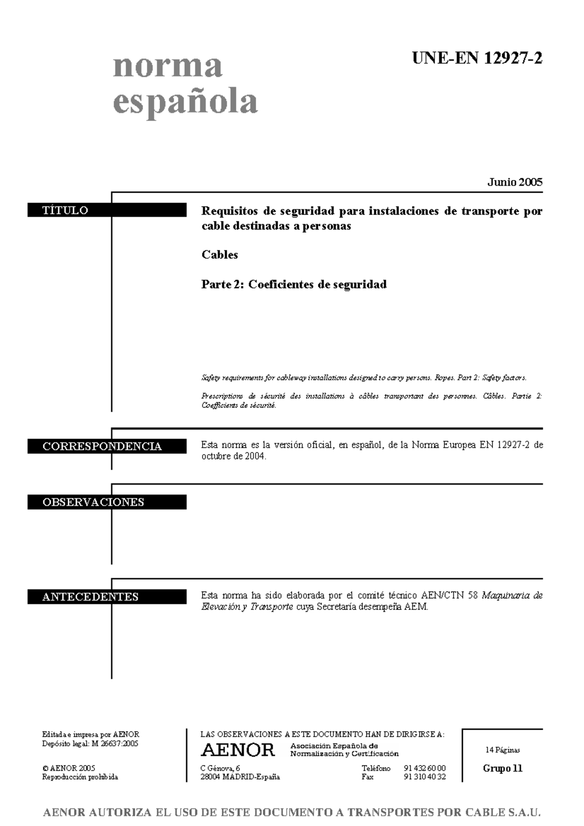 UNE-EN 12927-2=2005 - Documento normativo - UNE-EN 12927- norma ...