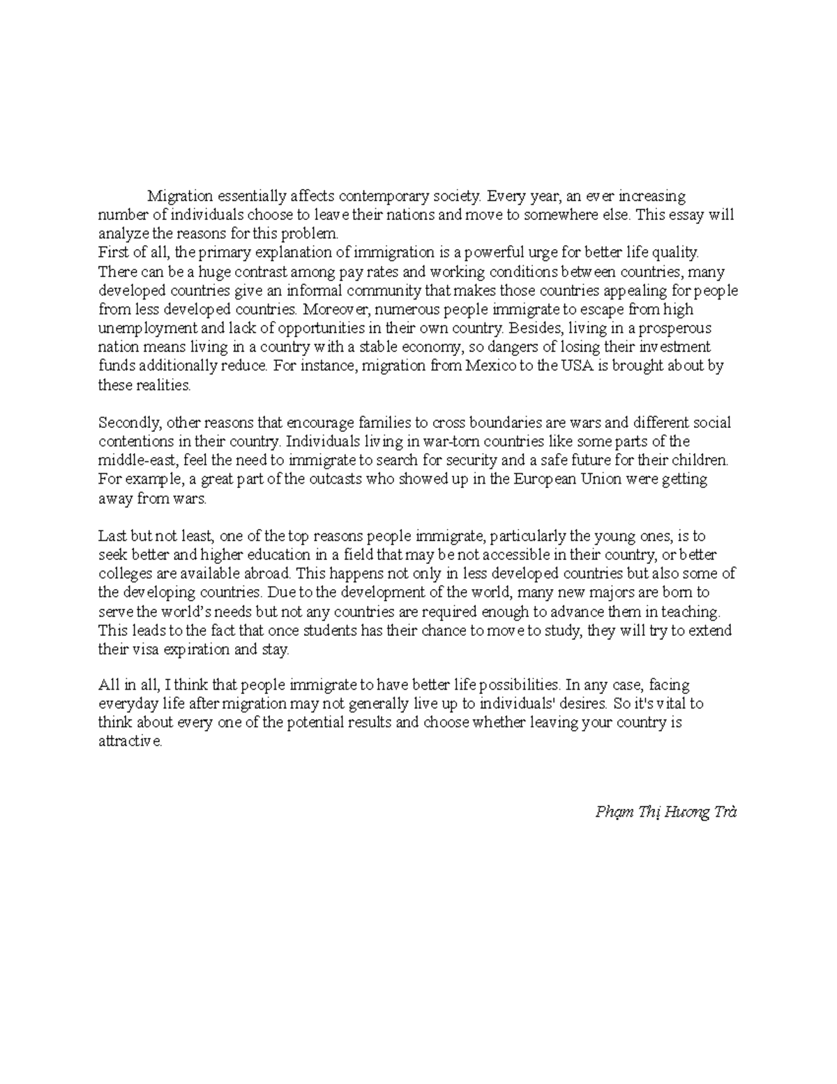 Migration reasons - writing class - Migration essentially affects ...