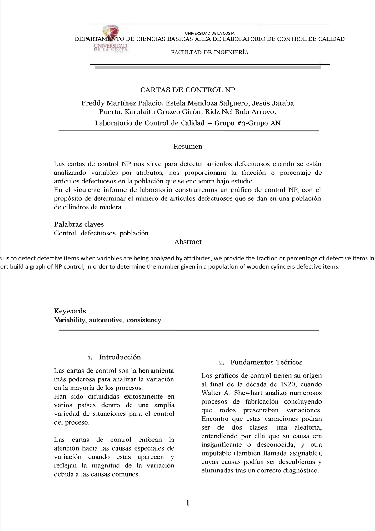 Pdf informe carta np - Laboratorio - 1 DEPARTAMENTO DE CIENCIAS BÁSICAS ÁREA DE LABORATORIO DE ...