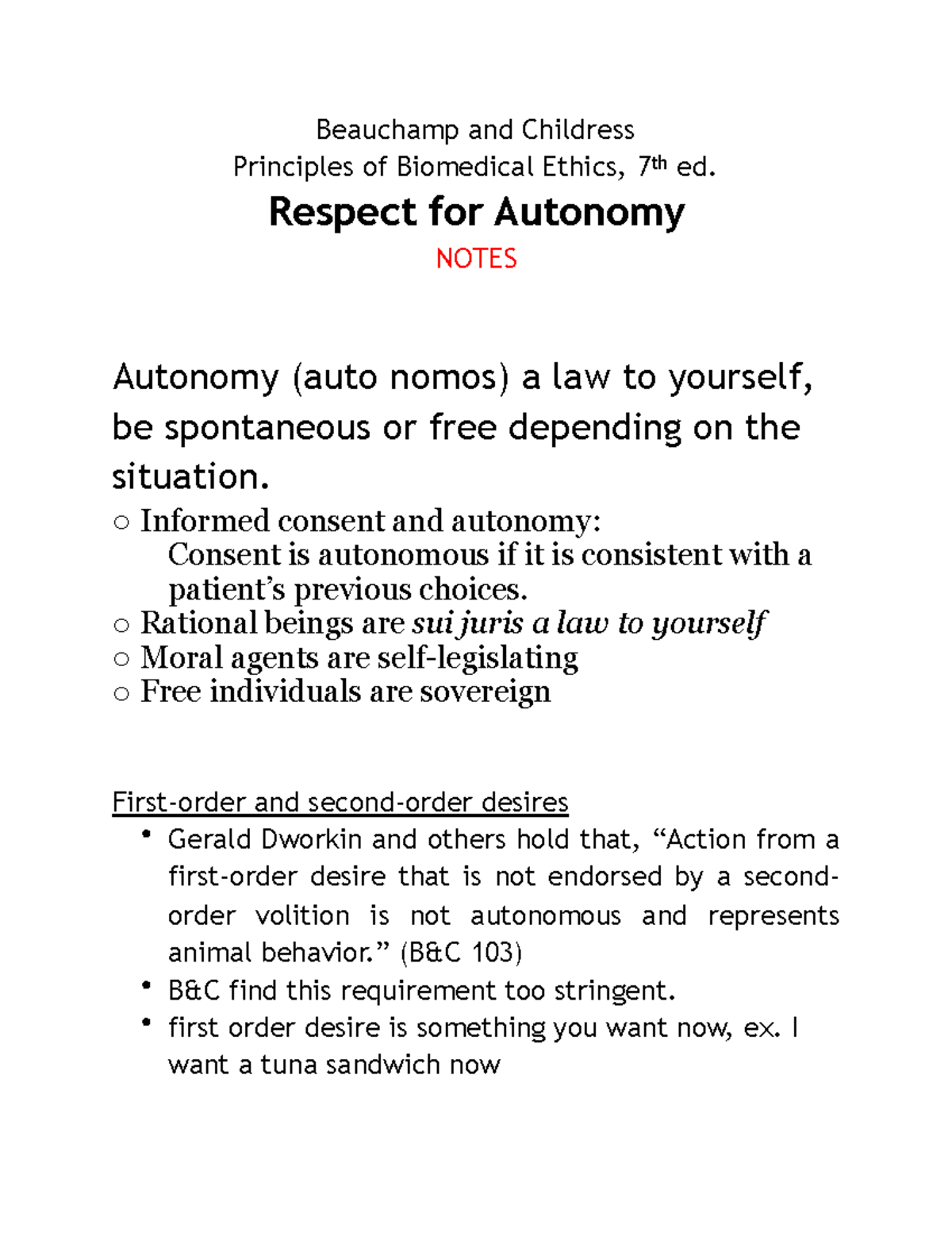 Notes-Autonomy PDF - dr.richman - Beauchamp and Childress Principles of ...