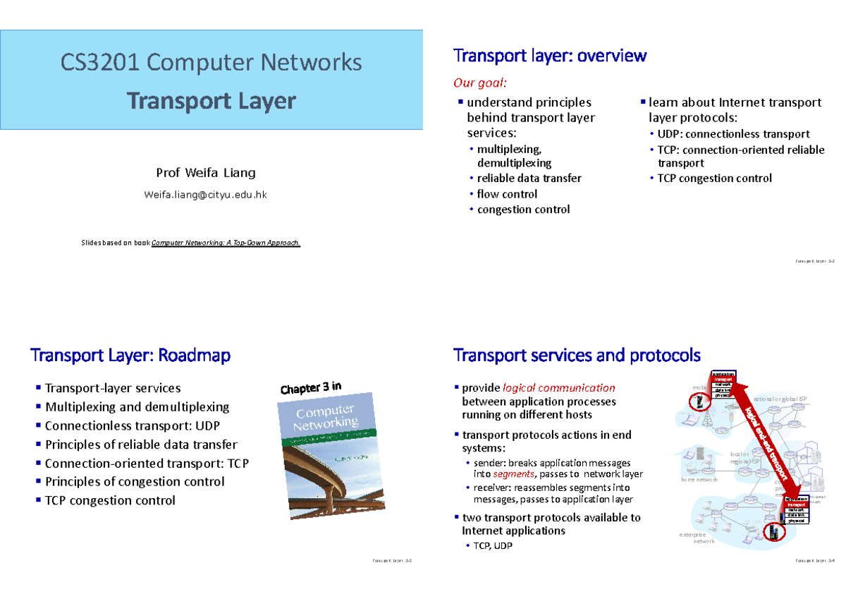 Lec03 04 cheat - slides - CS3201 Computer Networks Transport Layer Prof Weifa Liang Weifa@cityu ...