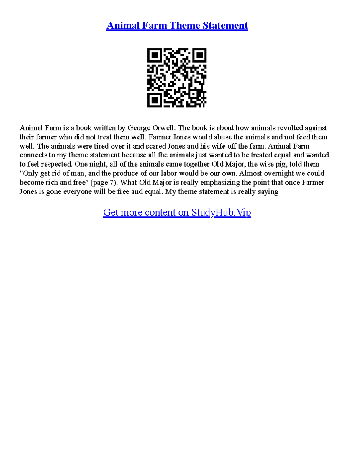 Animal Farm Theme Essay - Animal Farm Theme Statement Animal Farm is a ...