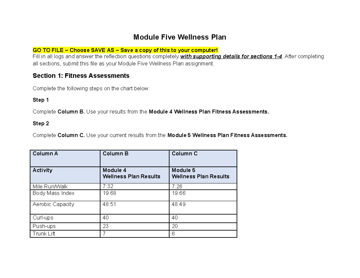 05.07 Module Six Wellness Plan for Monica Shelton - Module Five ...