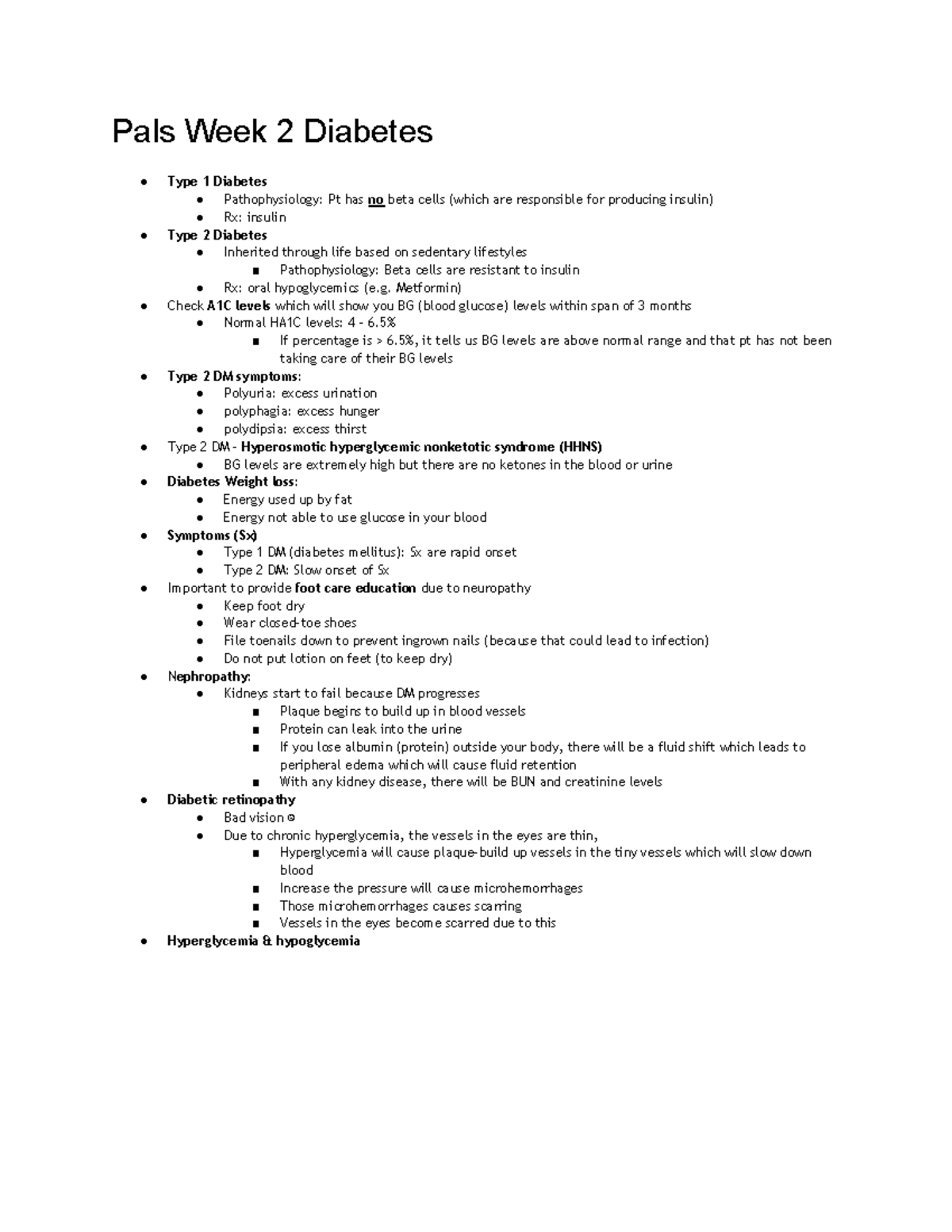 PALS Final - Pals study notes - Pals Week 2 Diabetes Type 1 Diabetes ...