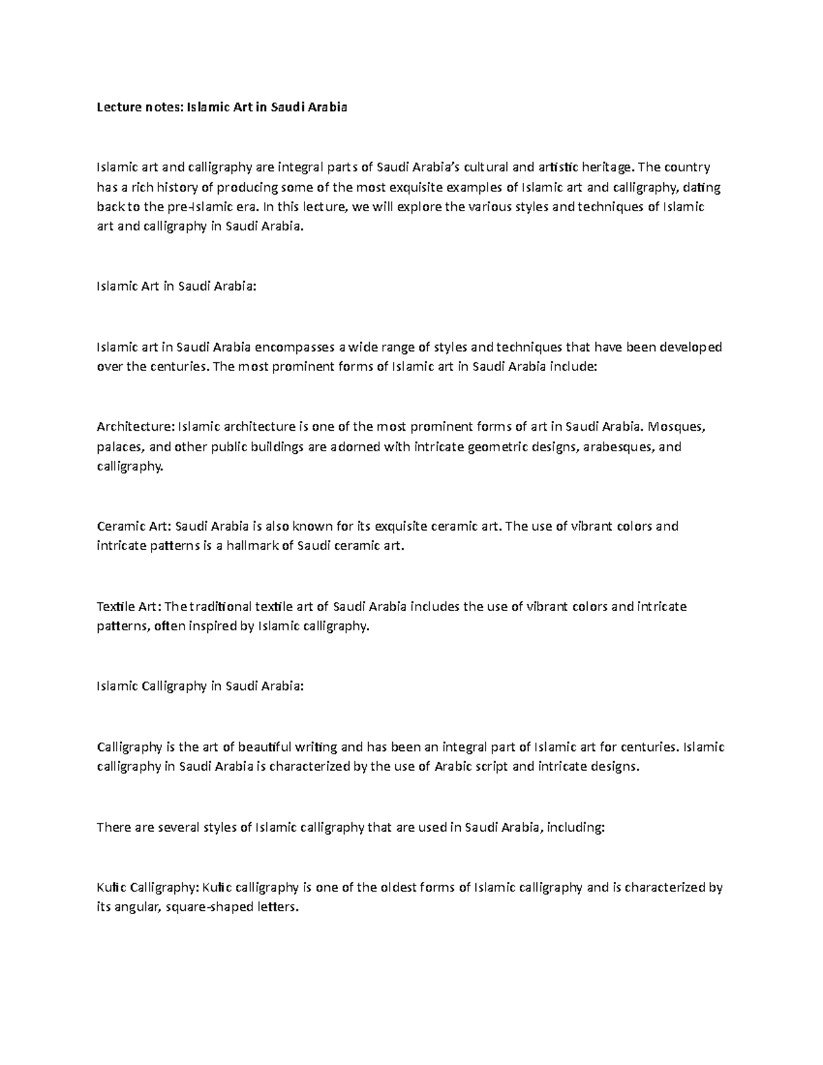 Lecture Notes: Islamic Art in Saudi Arabia - Lecture notes: Islamic Art ...