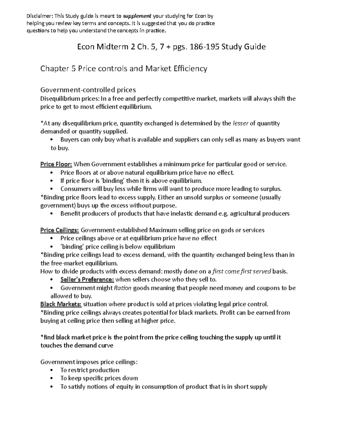 Econ Midterm 2 study guide - Disclaimer: This Study guide is meant to ...