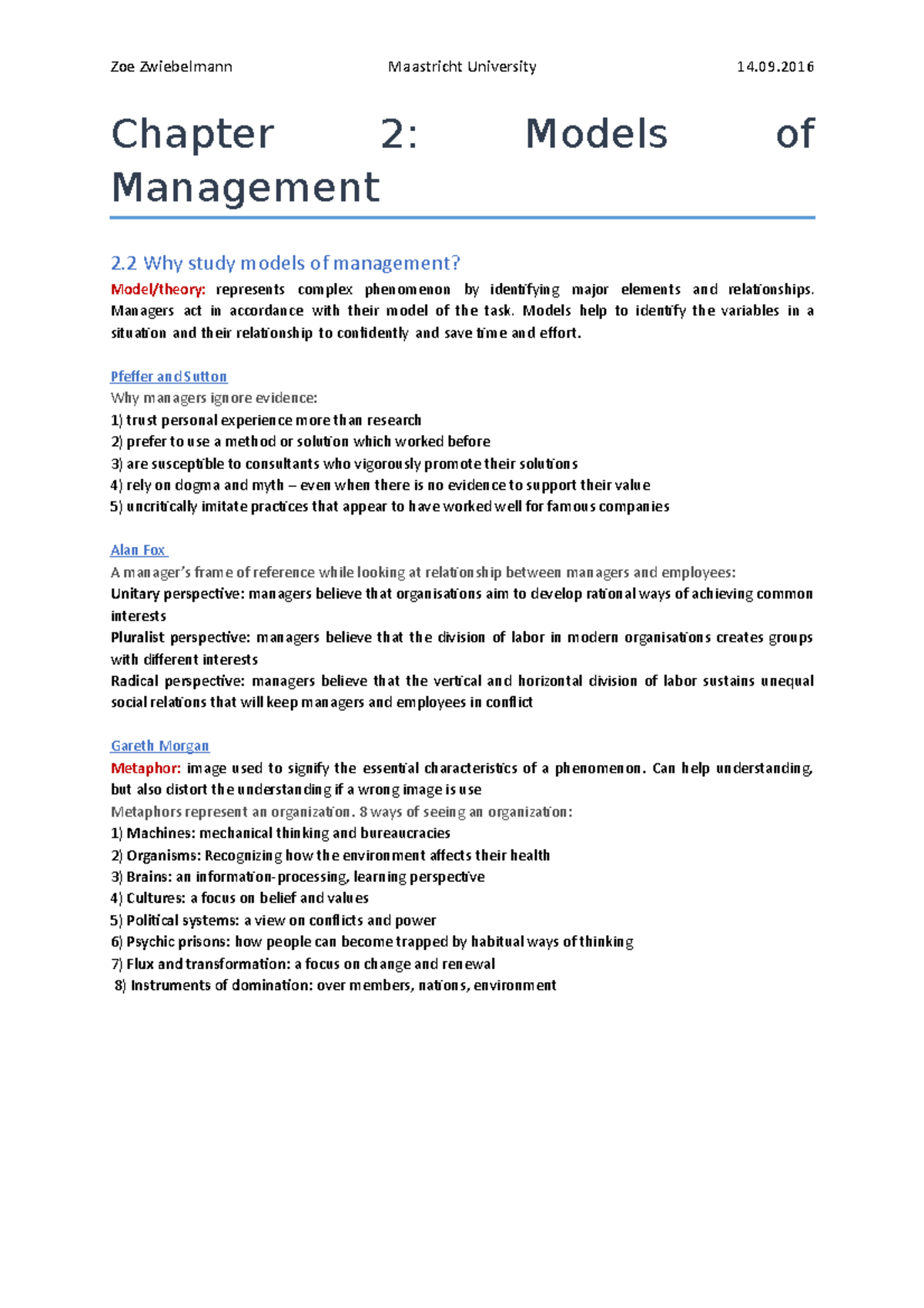 Management Chapter 2 - Chapter 2: Models of Management 2 Why study ...