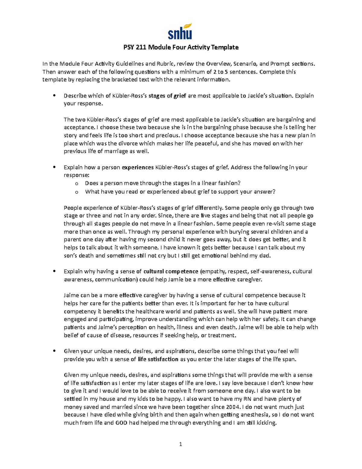PSY 211 Module Four Activity Template 4-2 - Then answer each of the ...