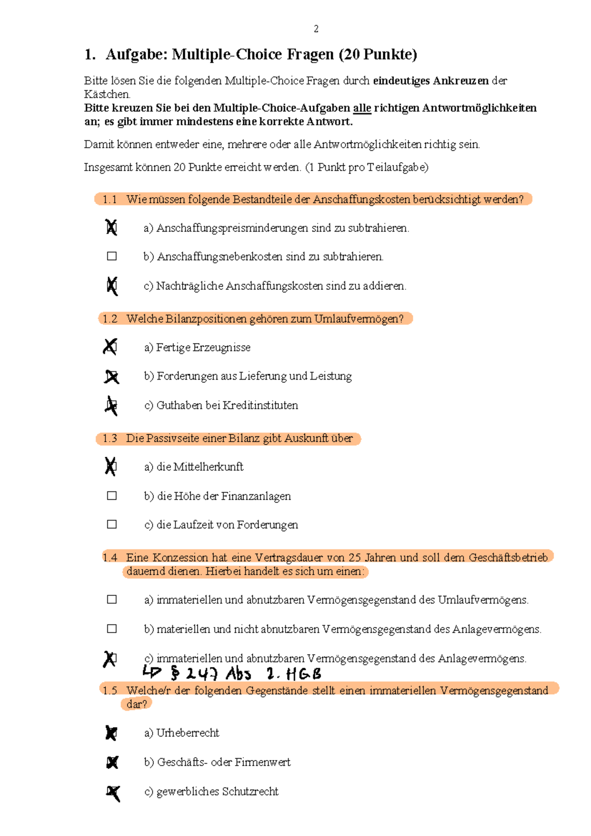 Übungsklausur Bilanzierung WS20/21multiple Choice - 2 1. Aufgabe ...