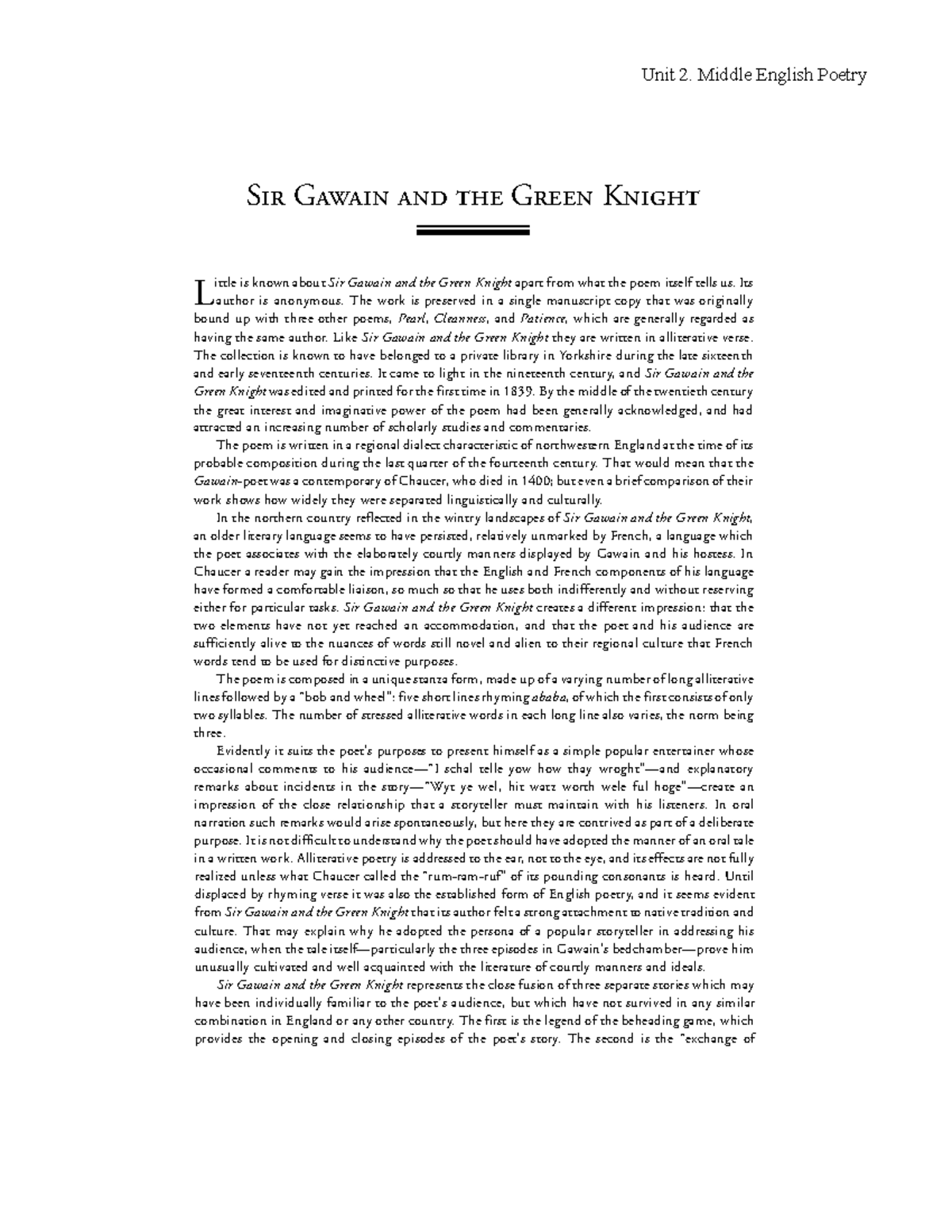 Sir Gawain and the Green Knight Worksheet - L ittle is known about Sir ...