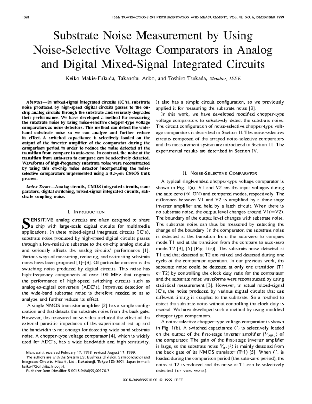 Substrate Noise Measurement By Using Noise Selective Voltage Comparators In Analog And Digital