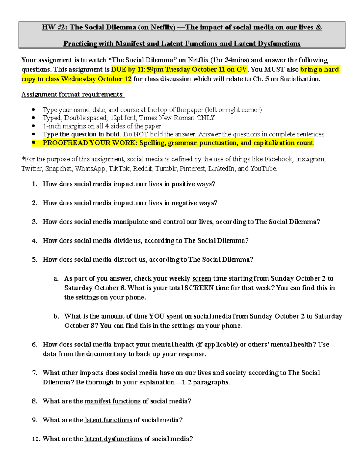 The Social Dilemma assignment - HW #2: The Social Dilemma (on Netflix ...