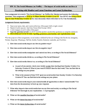 The Social Dilemma assignment - HW #2: The Social Dilemma (on Netflix ...