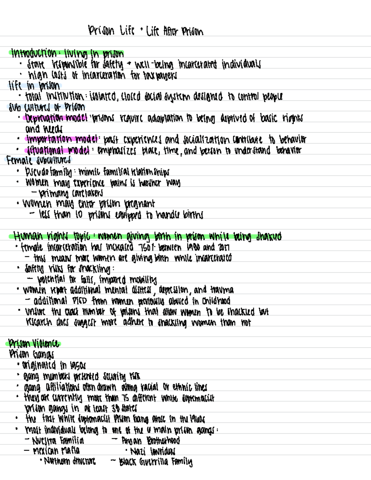 Chapter 12 Notes - Prison Life and Life After Prison - Prison life Life ...