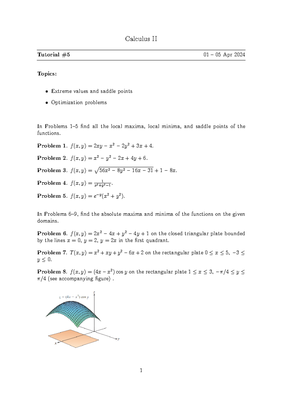 Calculus II - Tutorial #5 - Calculus II Tutorial #5 01 – 05 Apr 2024 ...