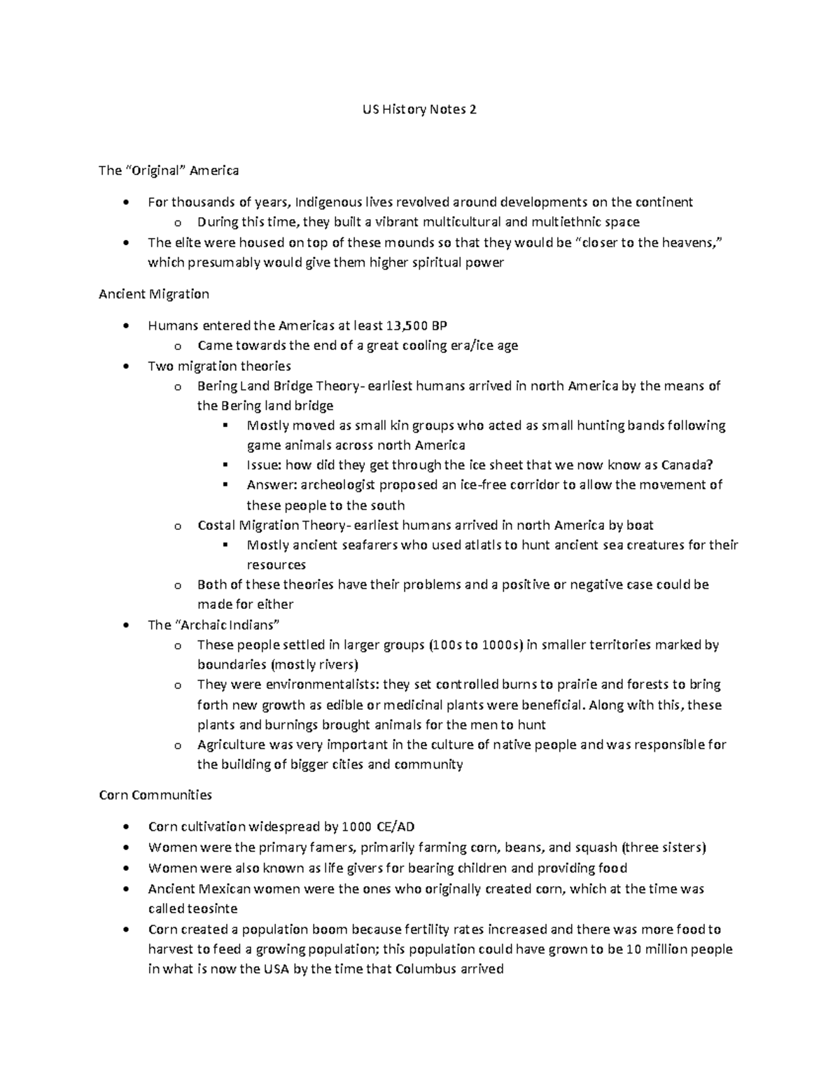 US History Notes 2 - this goes over the "original" America, ancient ...