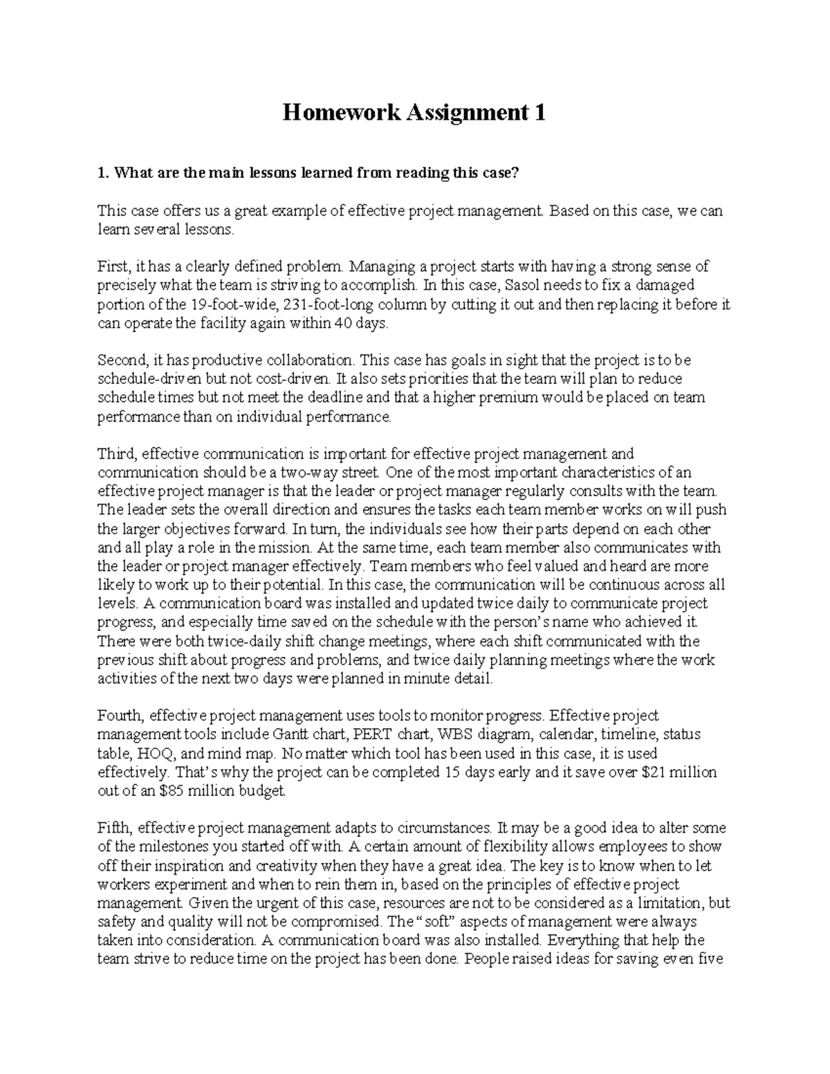 Assignment 3 effective project management - Homework Assignment 1 1 ...
