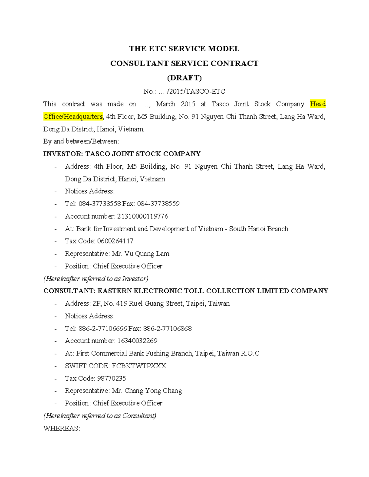 Mô hình dịch vụ ETC - THE ETC SERVICE MODEL CONSULTANT SERVICE CONTRACT ...