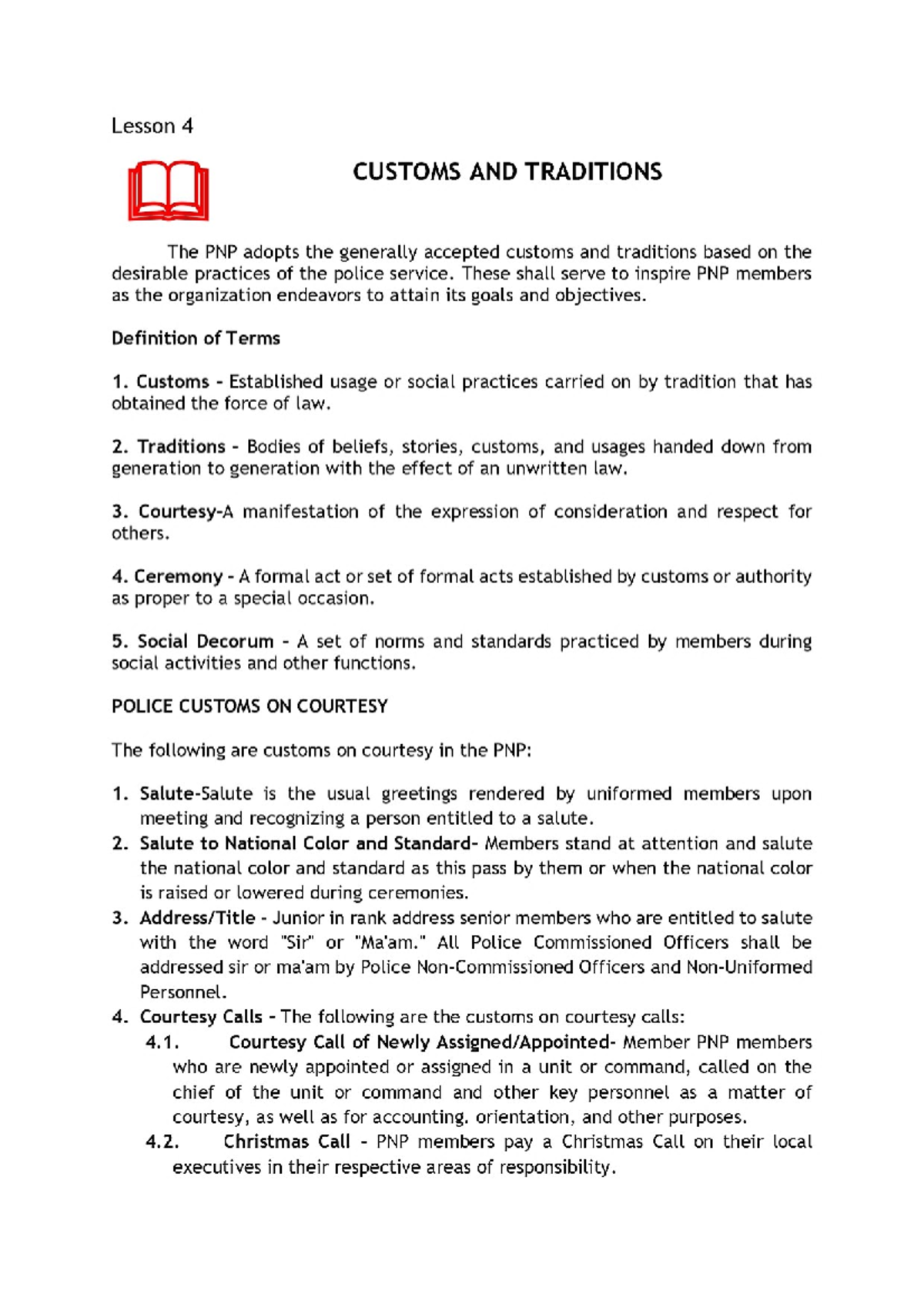 Customs and Traditions - BS Criminology - Studocu