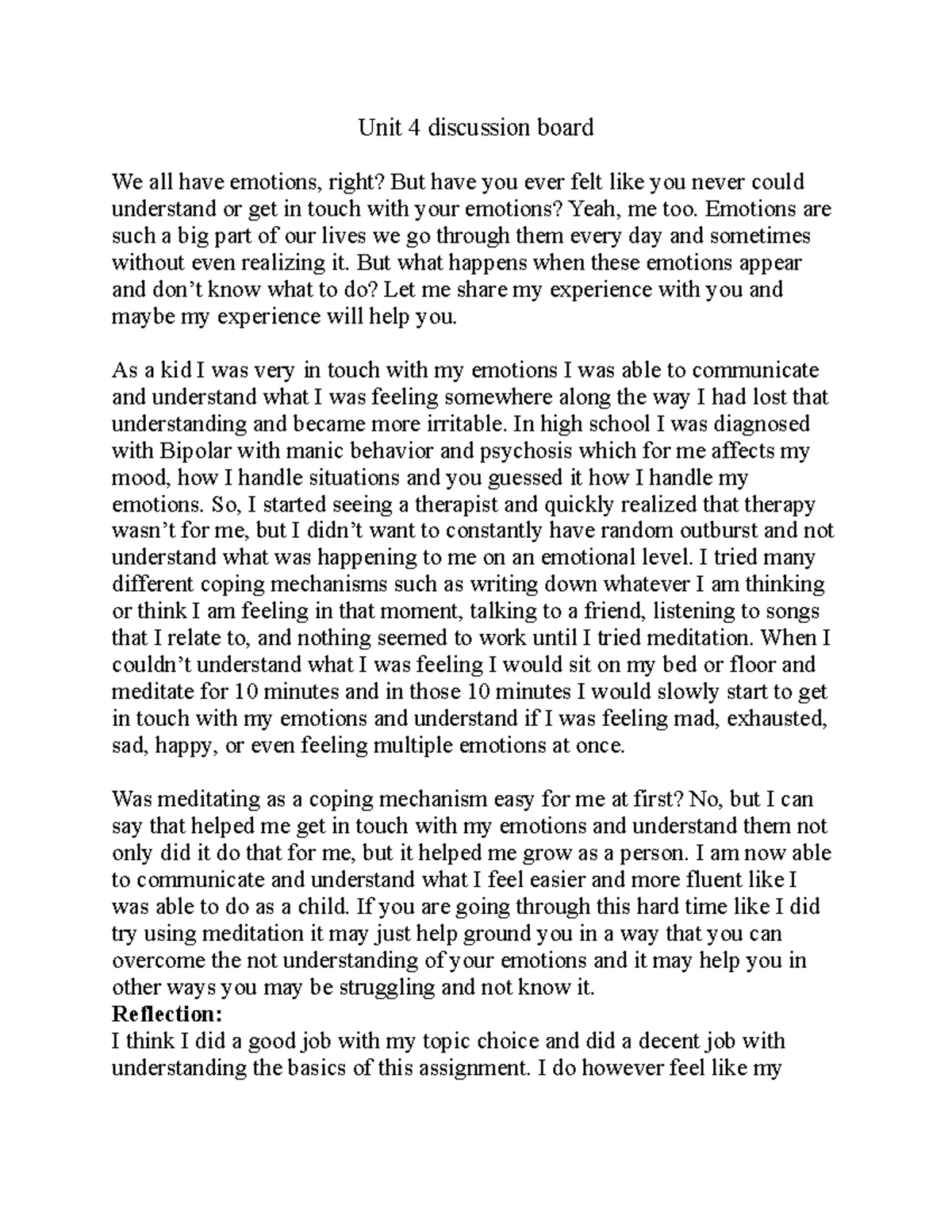 Unit 4 discussion board - Unit 4 discussion board We all have emotions ...