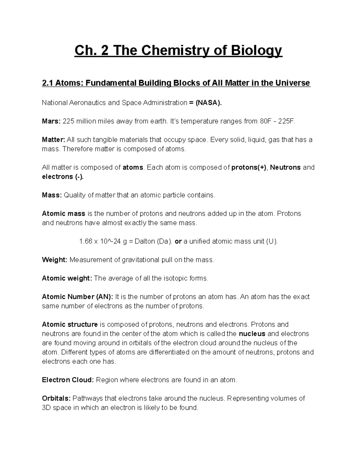 Ch. 2 The Chemistry of Biology - Ch. 2 The Chemistry of Biology 2 Atoms ...