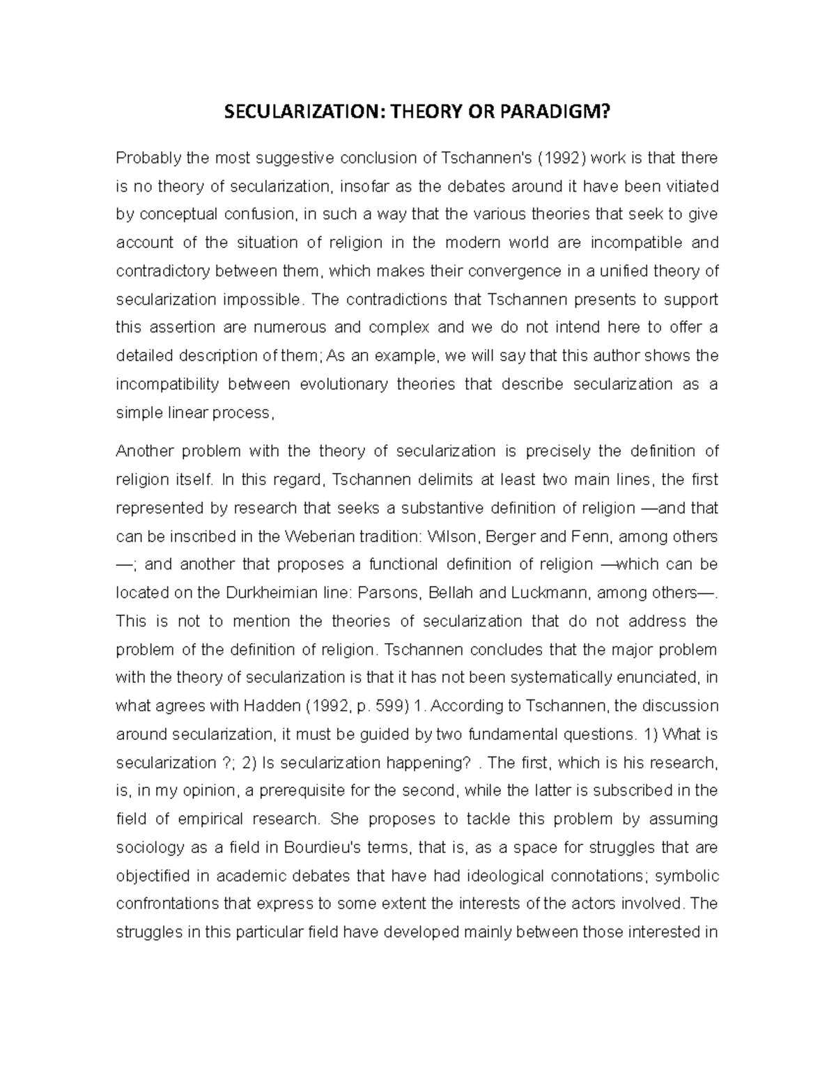 Secularization - Secumarization - SECULARIZATION: THEORY OR PARADIGM ...