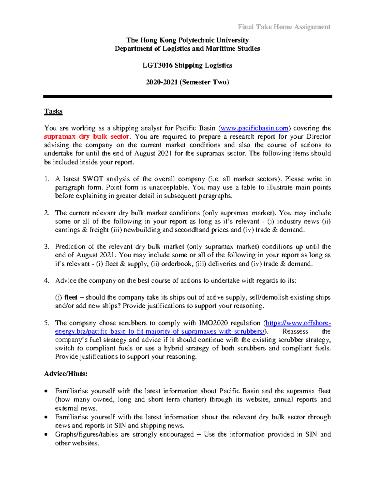 LGT3016 Final Take Home Assignment Instructions (Sem Two 2021) - The ...
