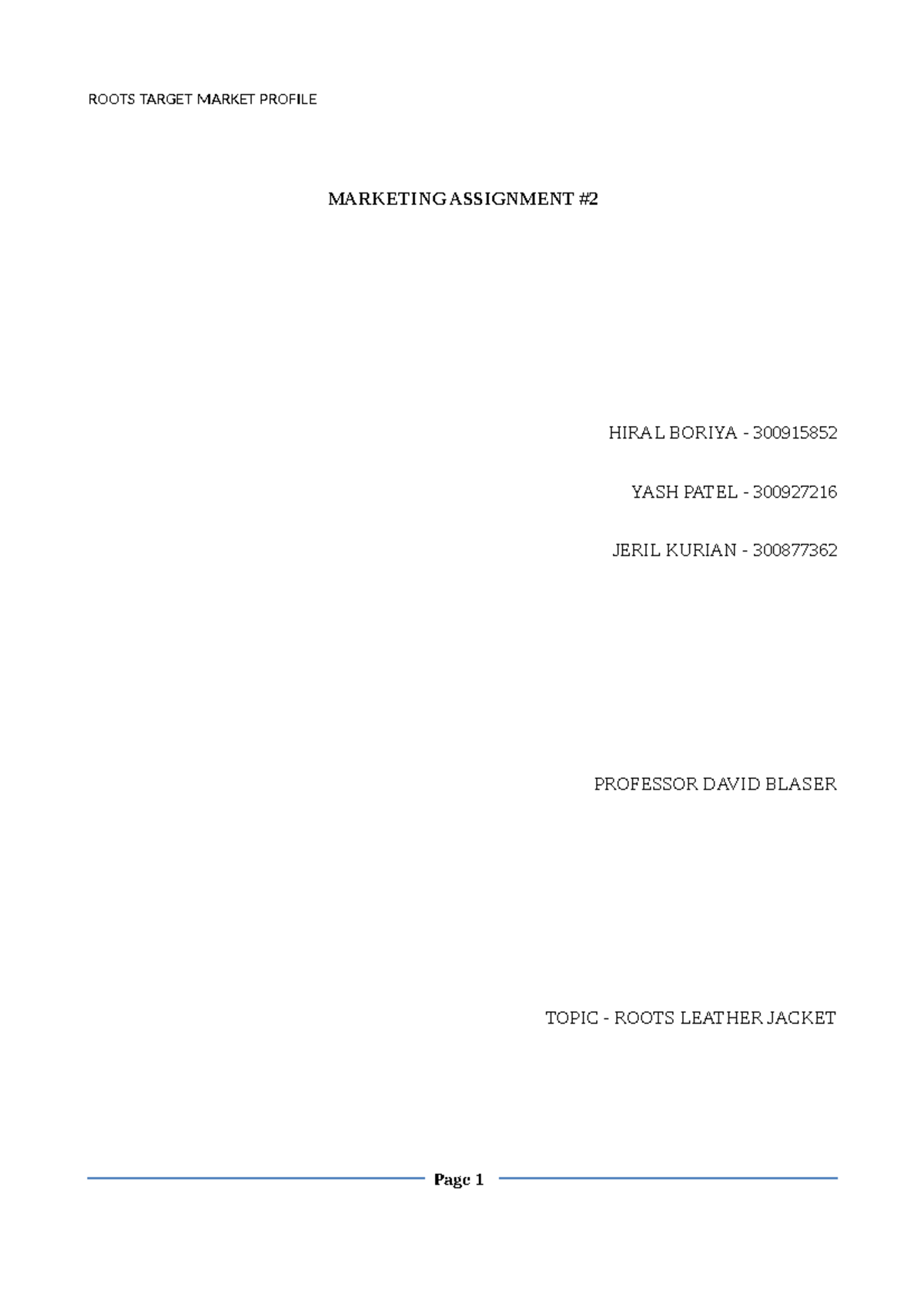 Marketing Assignment 2 GNMEN document roots target market profile ...