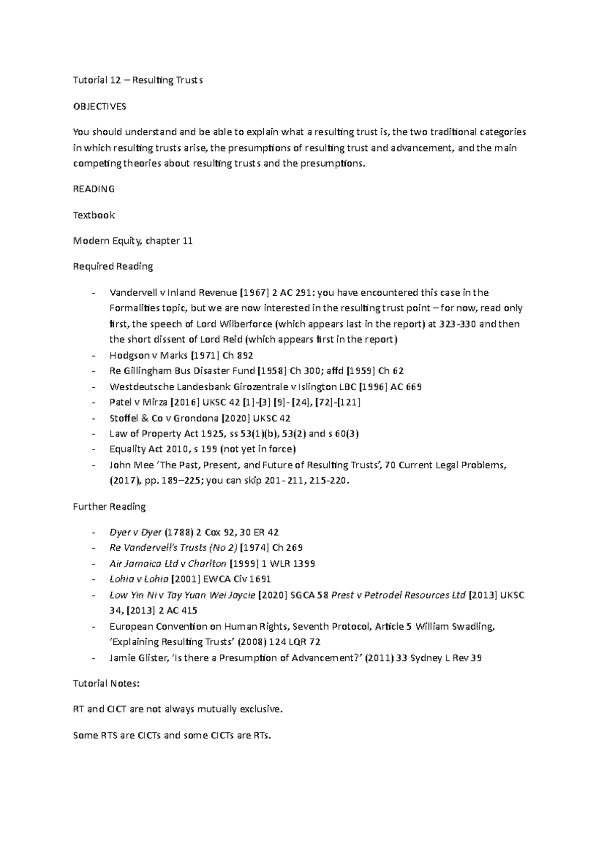 Tutorial 12 - Resulting Trusts - Tutorial 12 – Resulting Trusts ...
