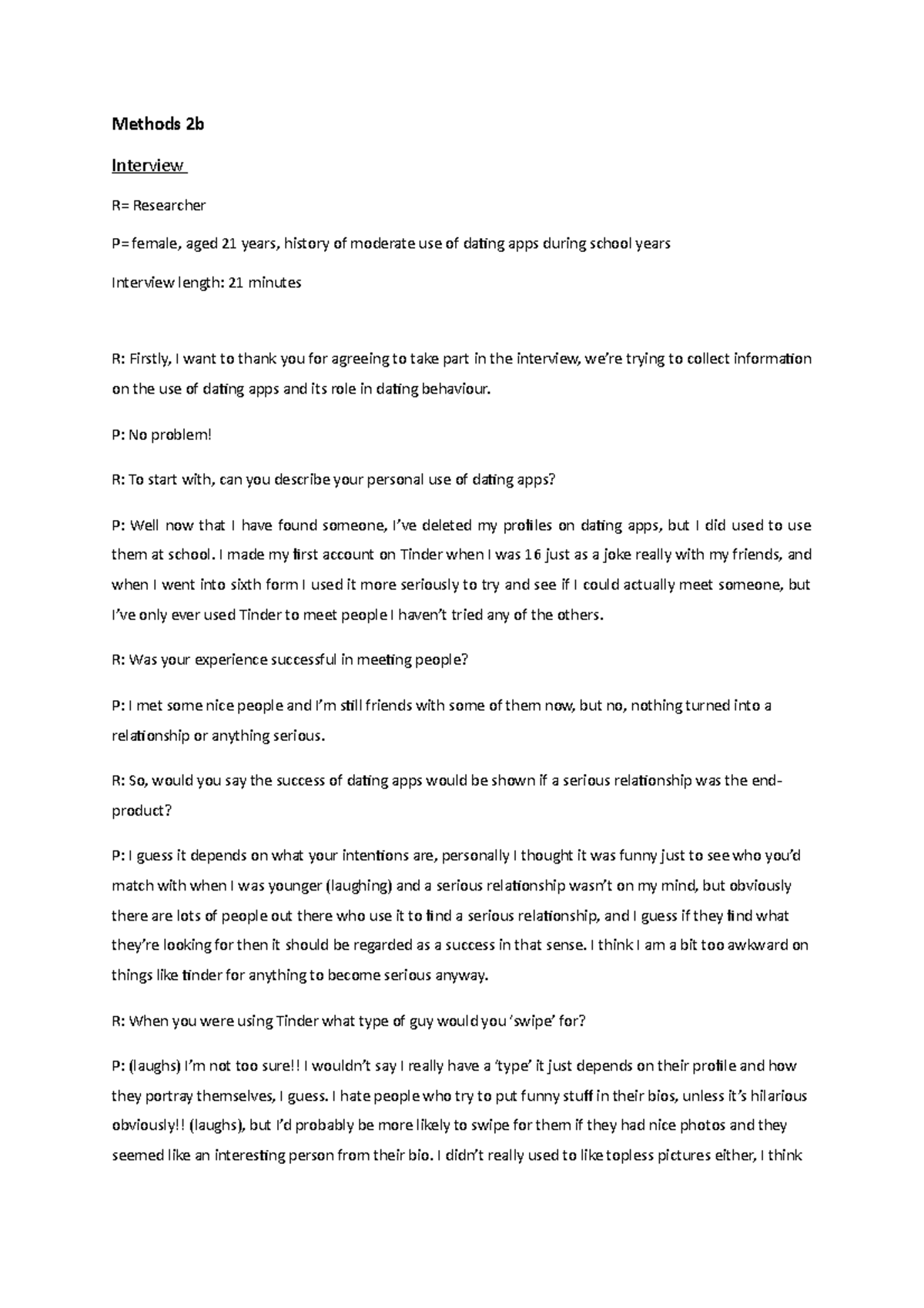 Methods 2b interview - xxxxccc - Sheffield - Studocu