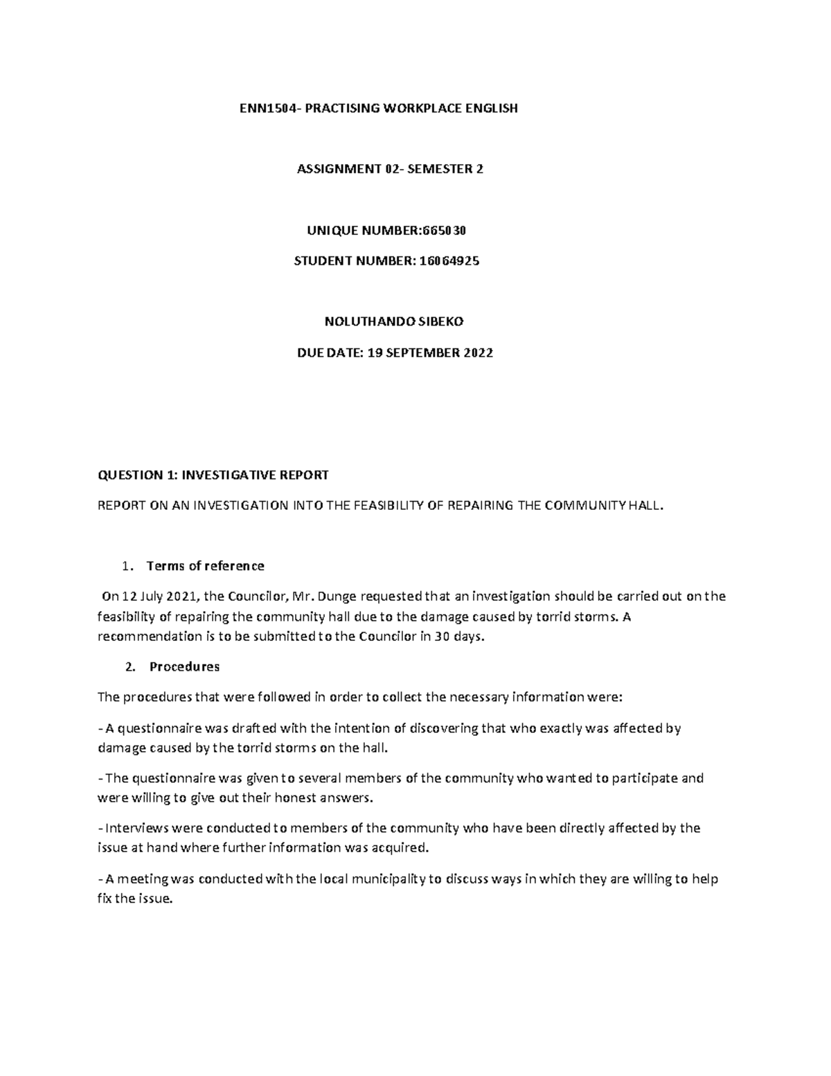 Document 10 - ENN1504- PRACTISING WORKPLACE ENGLISH ASSIGNMENT 02 ...