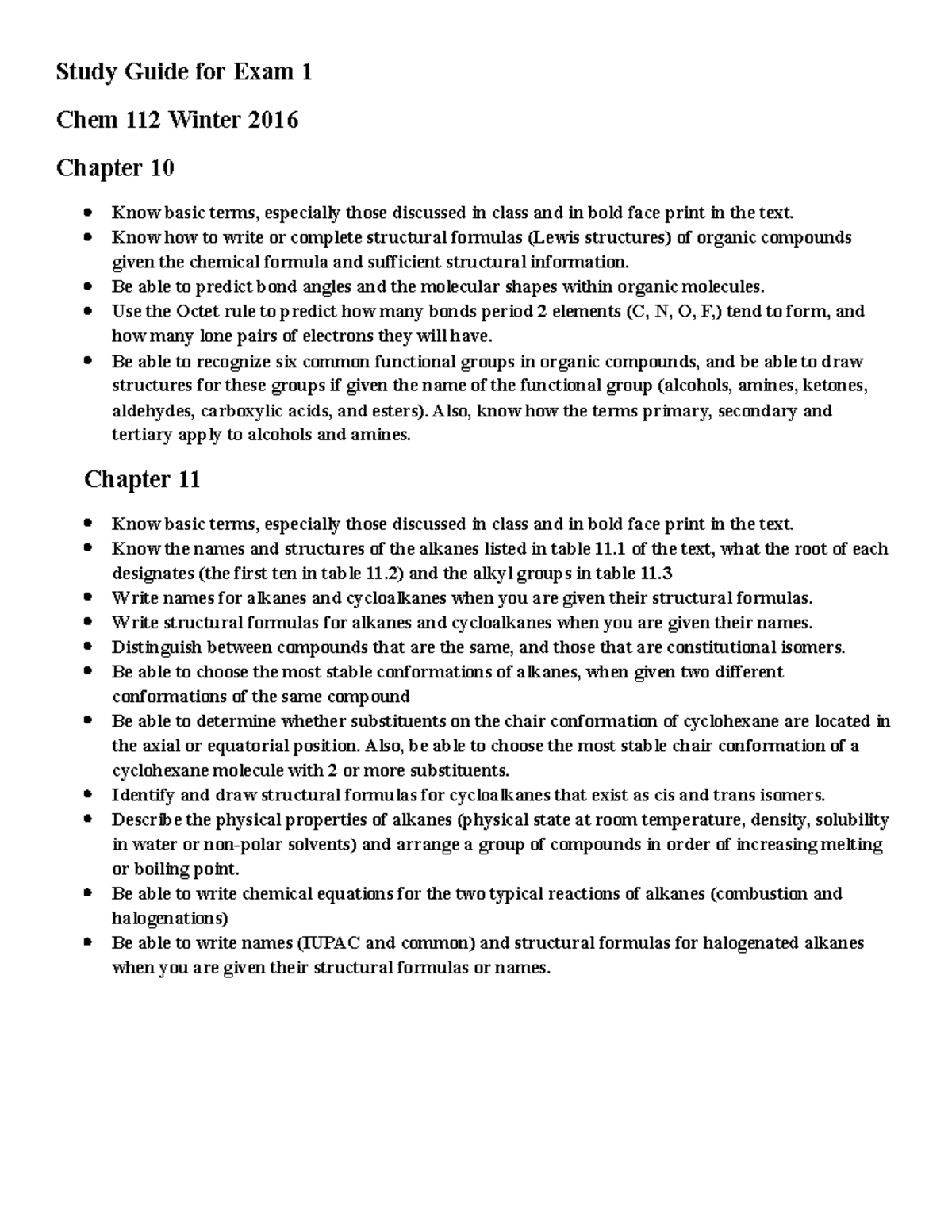 Study Guide for Exam 1 - Know how to write or complete structural ...