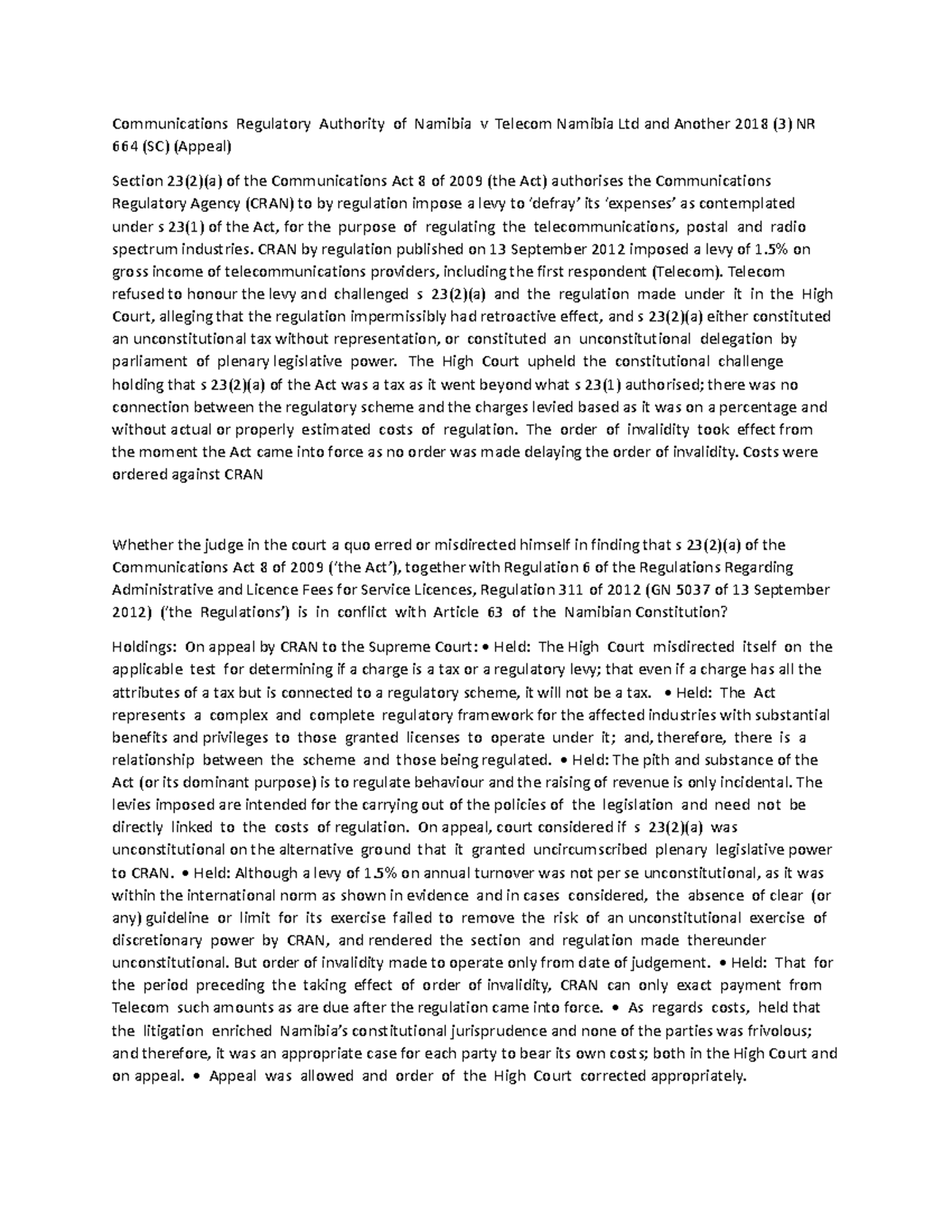 Communications Regulatory Authority of Namibia v Telecom Namibia Ltd ...