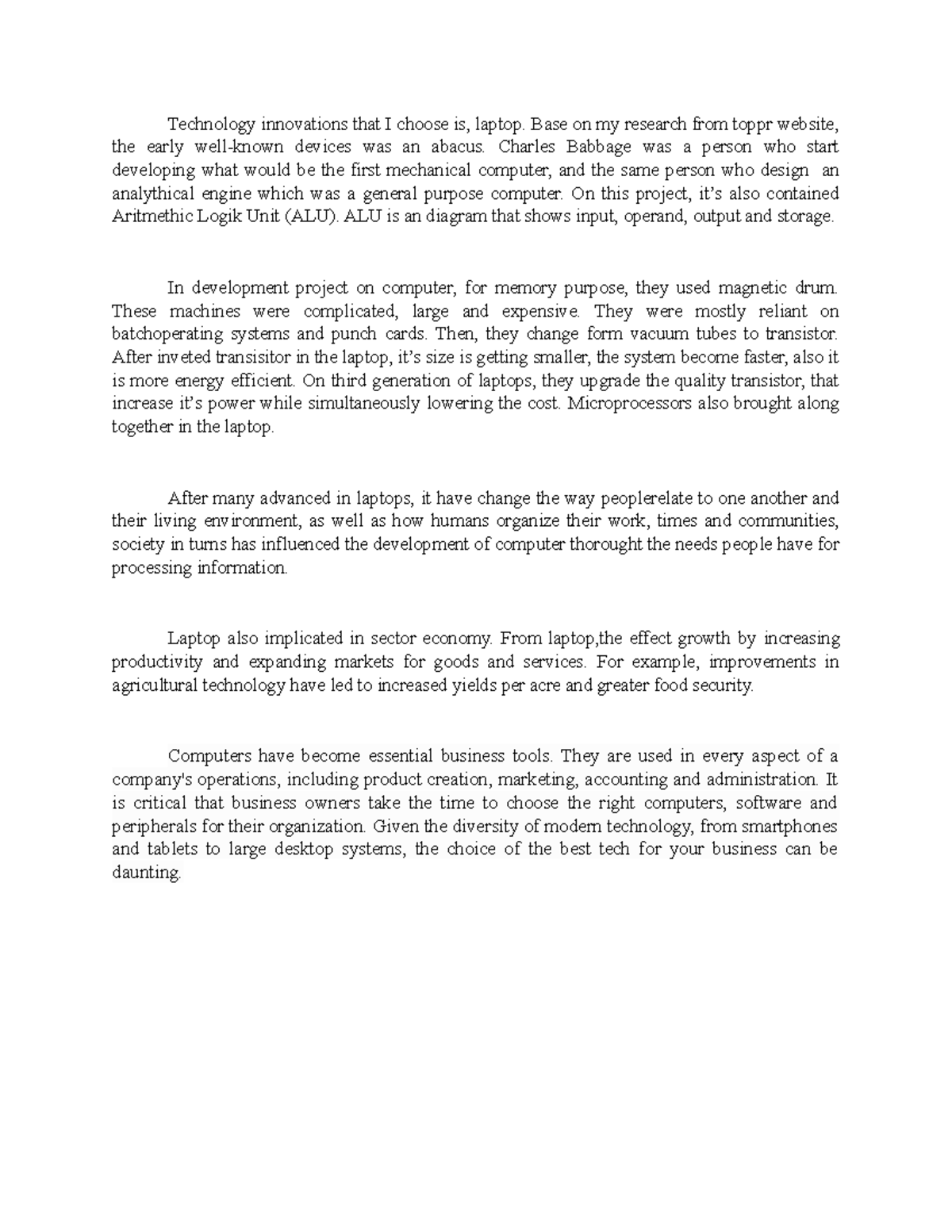 Technology innovations - Base on my research from toppr website, the ...