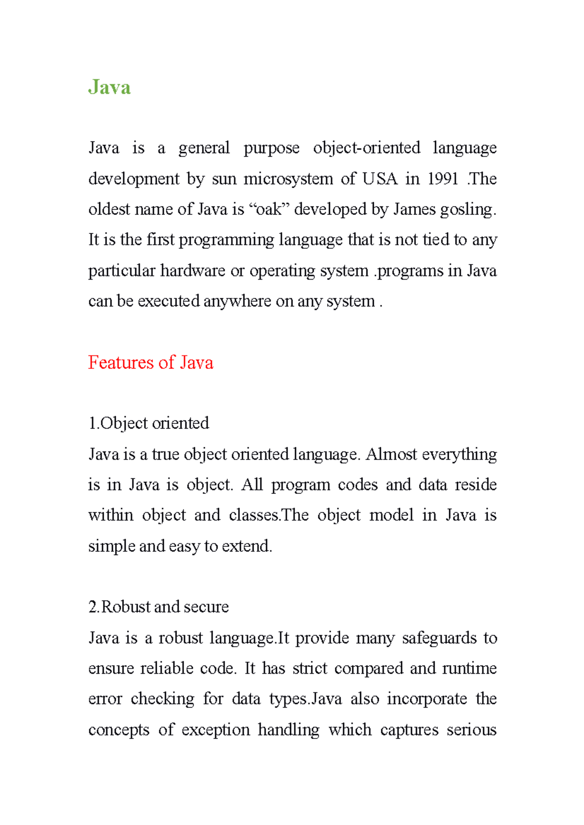 Java and it’s features - It’s a lecture note - Java Java is a general ...