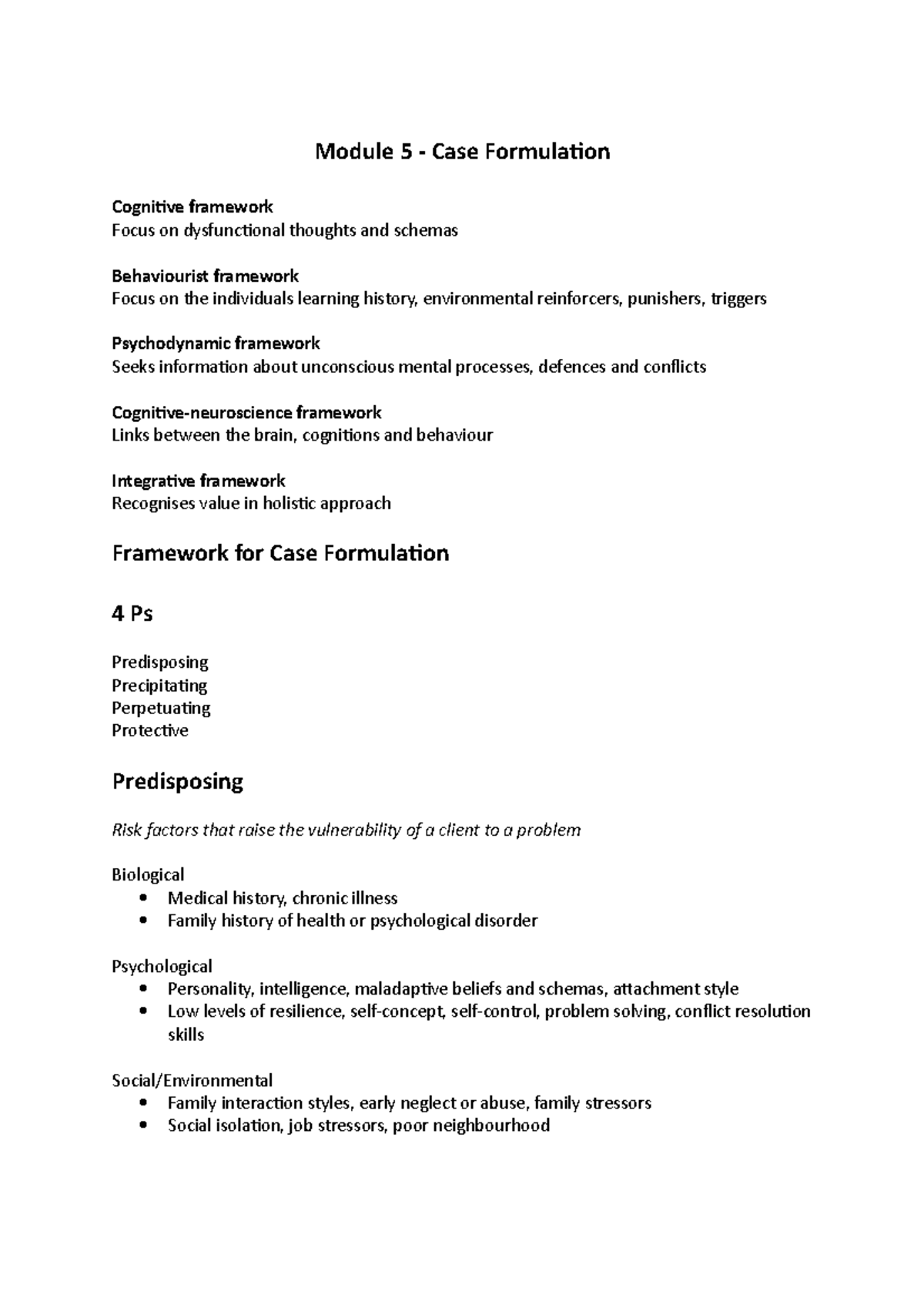 Module 5 - Case Formulation - Module 5 - Case Formulation Cognitive ...