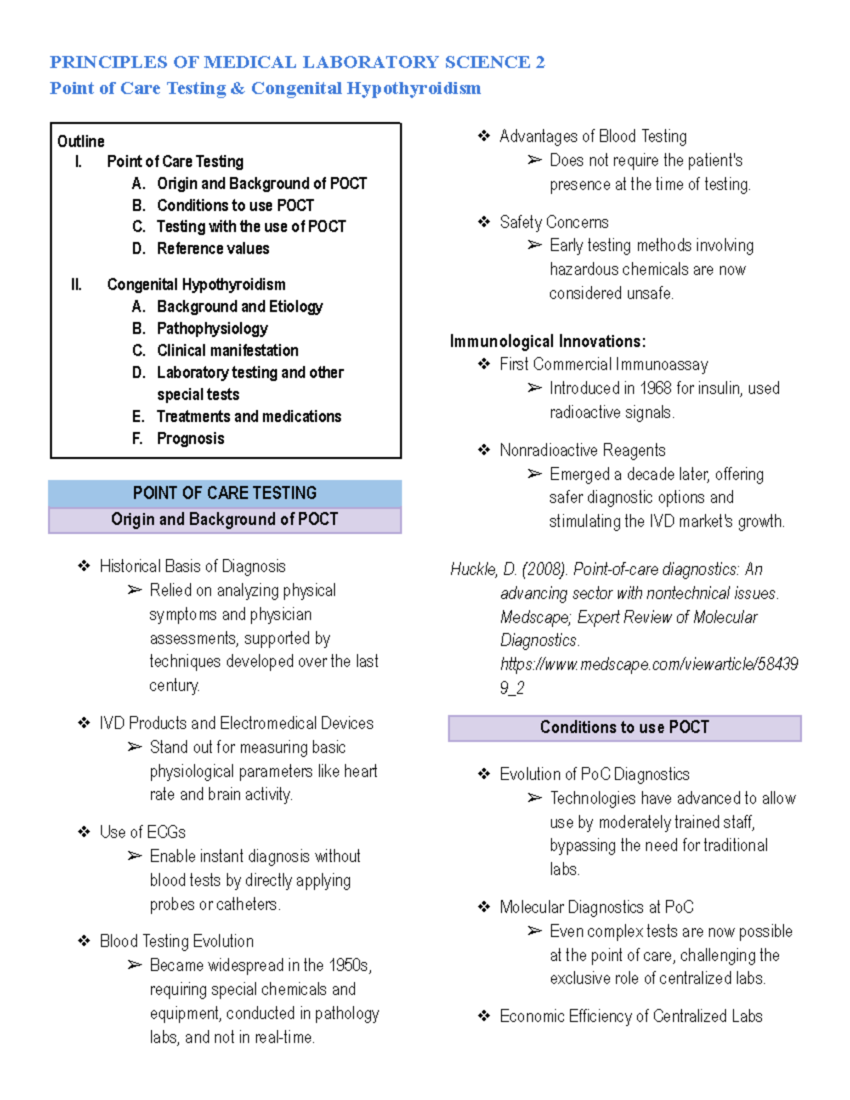 Reviewer for 1st year pmls - Point of Care Testing & Congenital ...