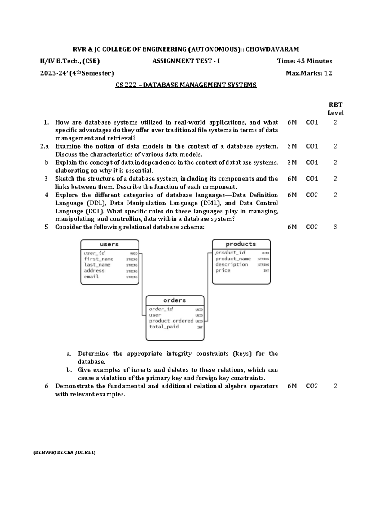 CS222 Assignment 1 - RVR & JC COLLEGE OF ENGINEERING (AUTONOMOUS ...